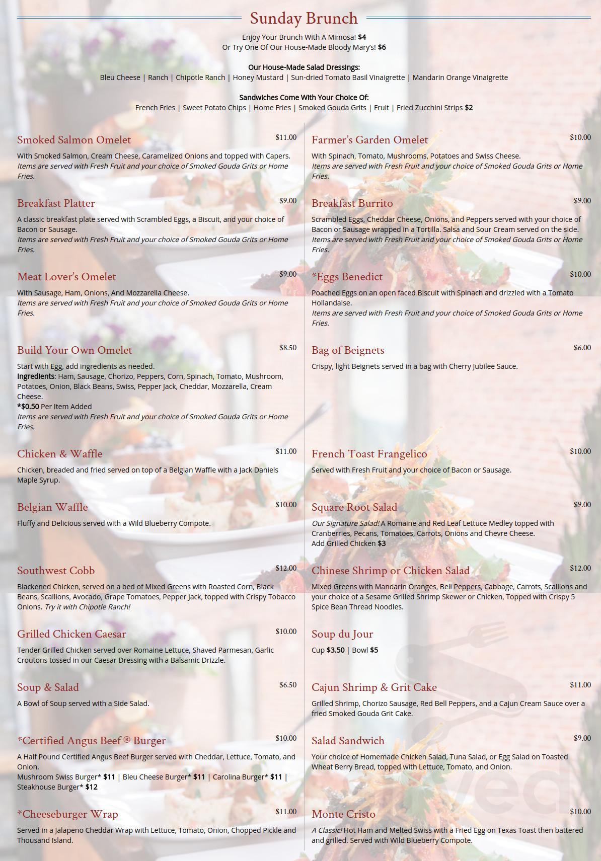 Menu for The Square Root in Brevard, NC | Sirved