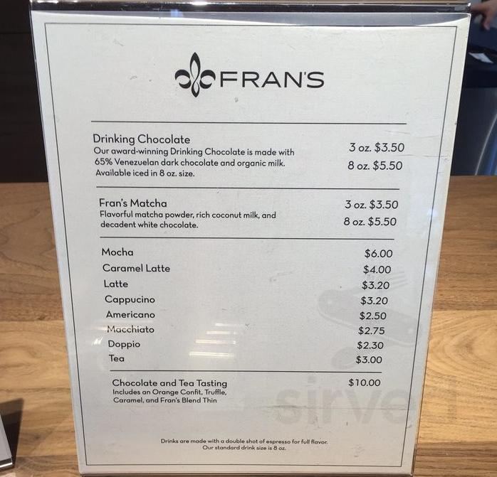 Fran's Chocolates - Georgetown menu in Seattle, Washington, USA