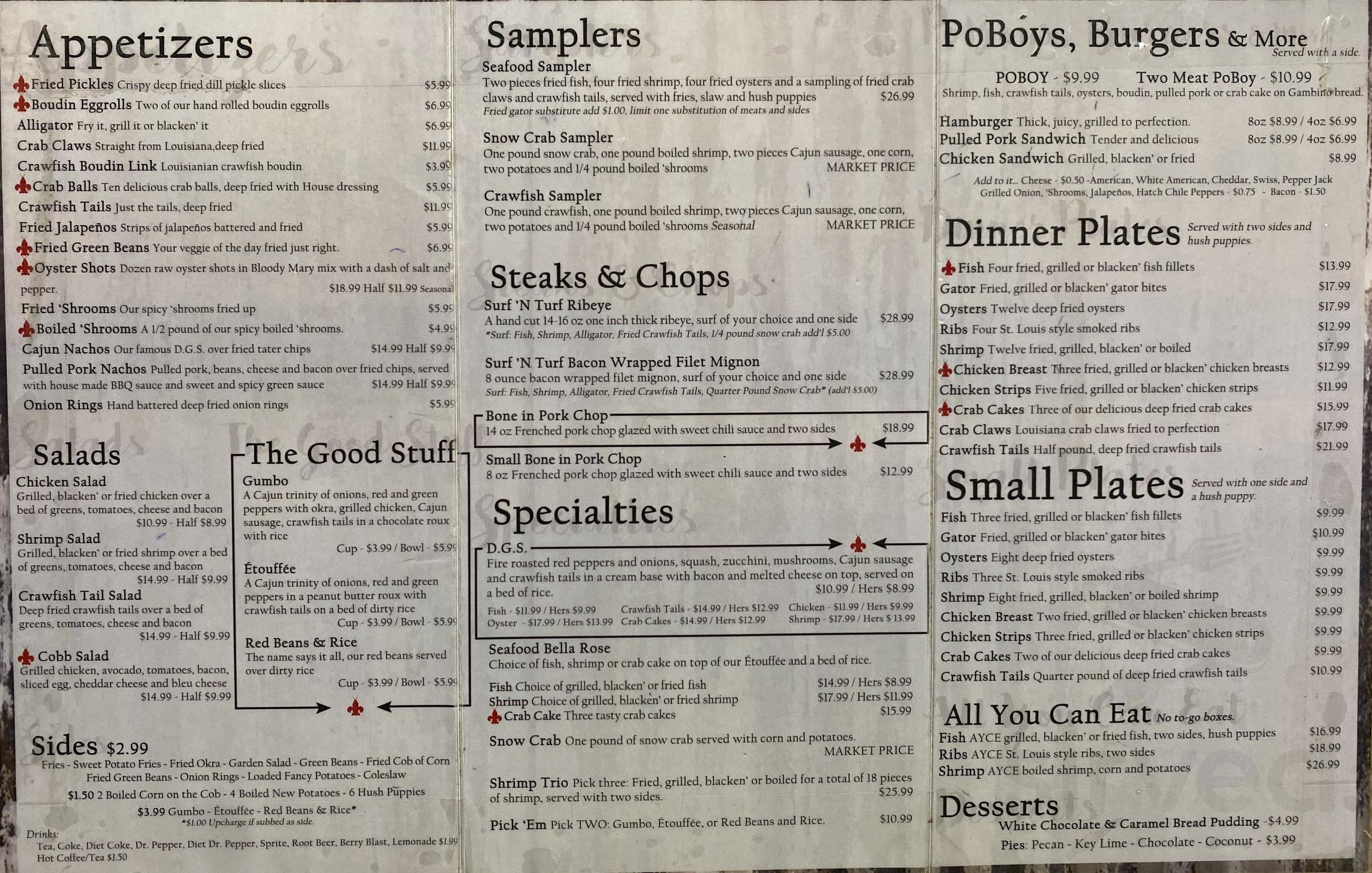 Seth's Lake Fork Creek menu in Quitman, Texas, USA