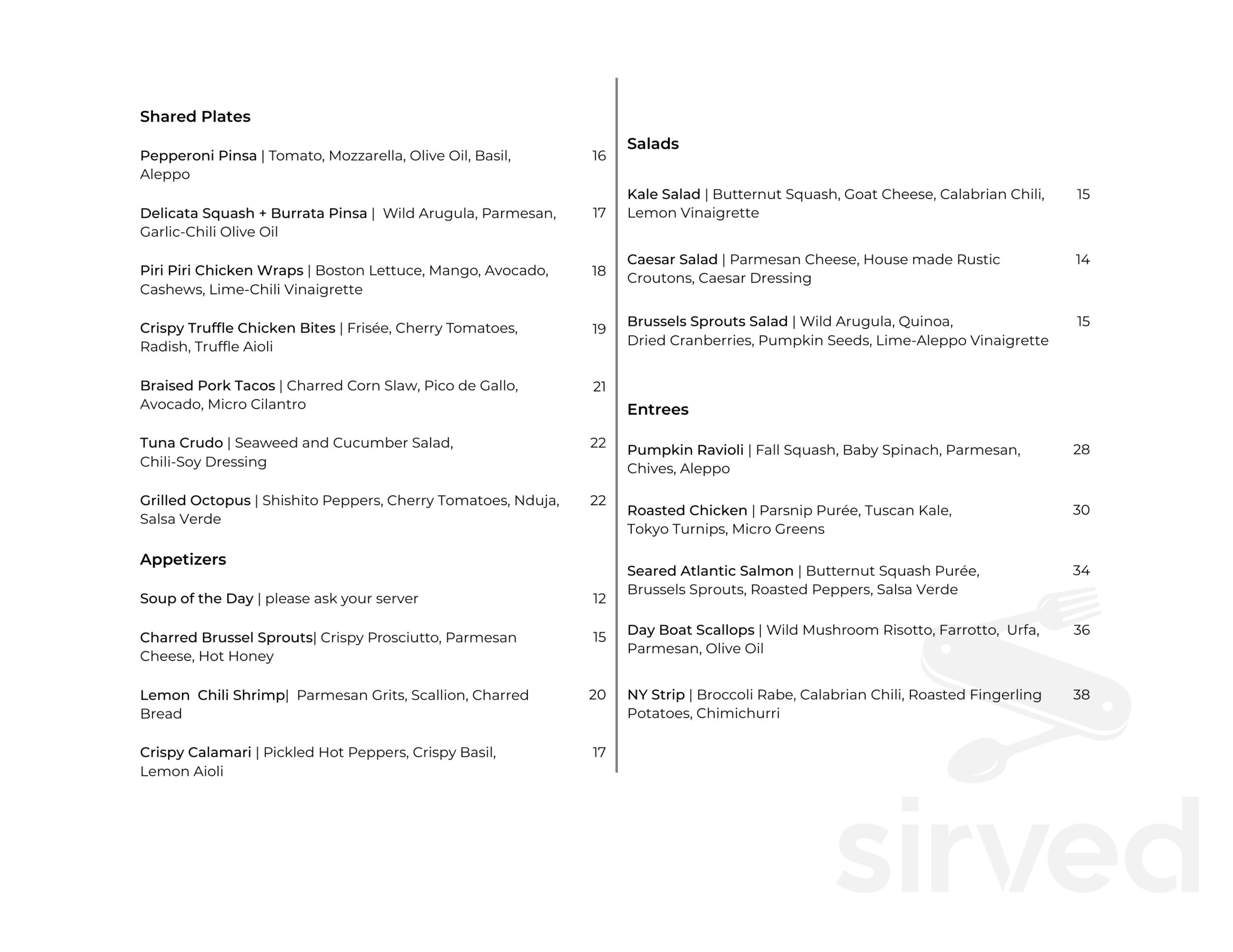 Chelsea Table & Stage menu in New York, New York, USA