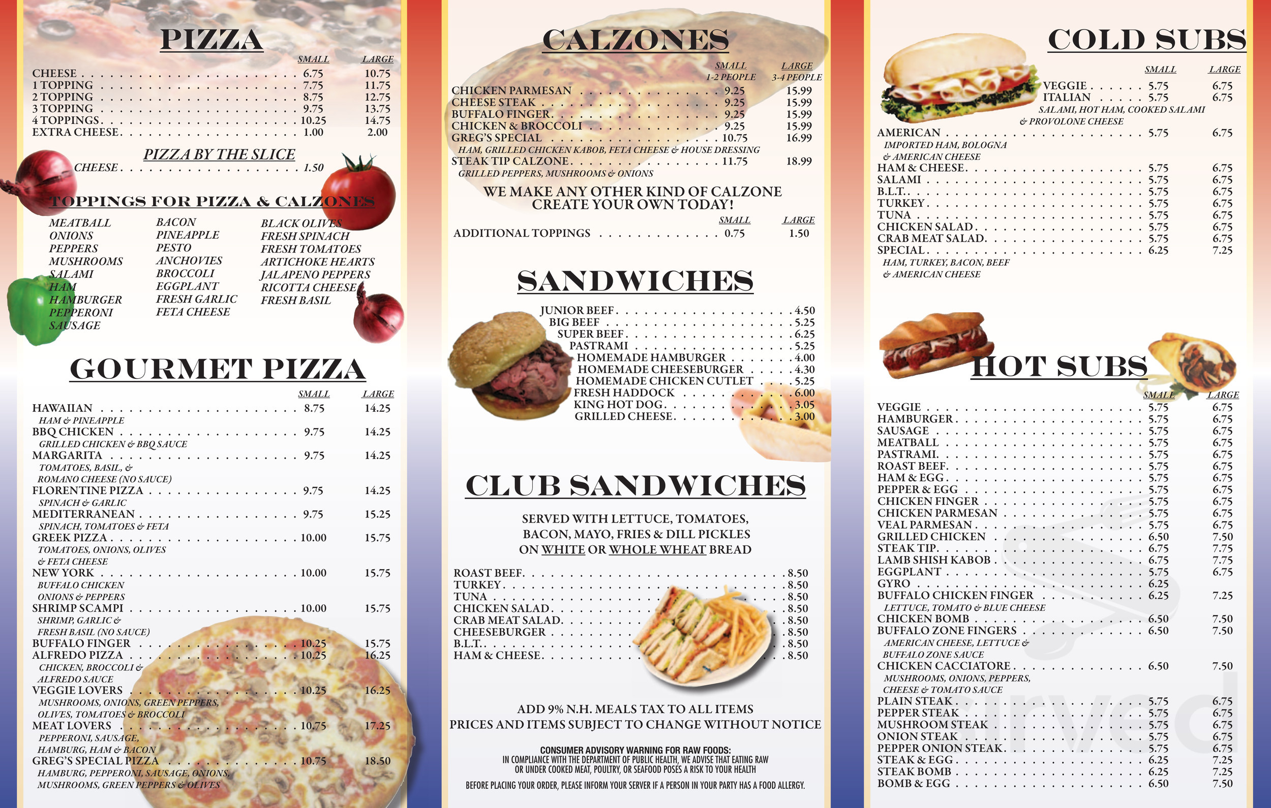 Menu for Greg's Bistro in Hampton, NH | Sirved