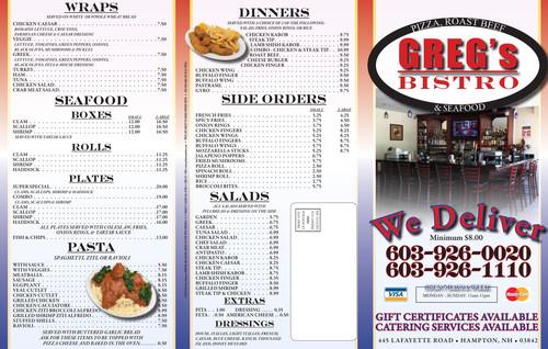 Greg's Bistro menu in Hampton, New Hampshire, USA
