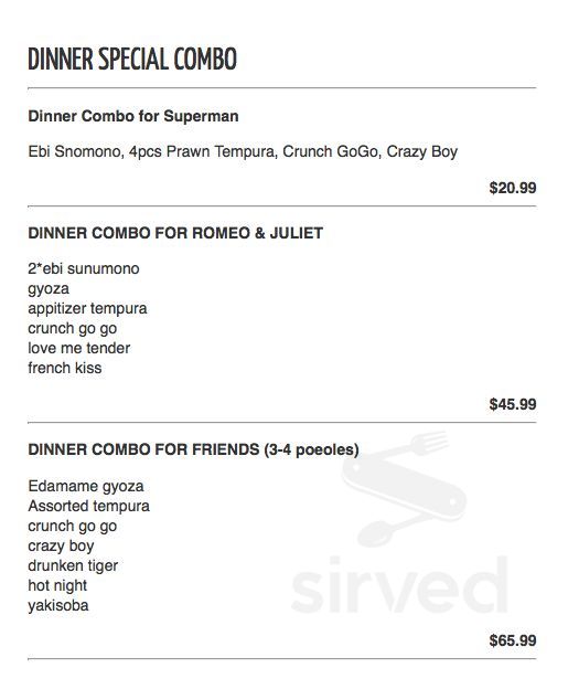 Miki's Sushi menus in Campbell River, British Columbia, Canada