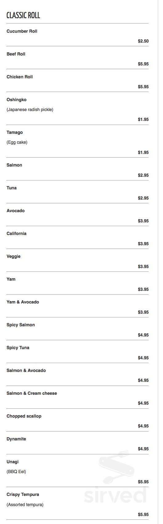 Miki's Sushi menus in Campbell River, British Columbia, Canada