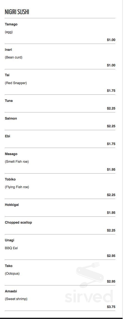 Miki's Sushi menus in Campbell River, British Columbia, Canada