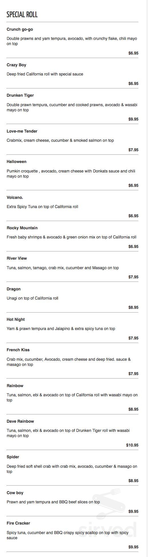 Miki's Sushi menus in Campbell River, British Columbia, Canada