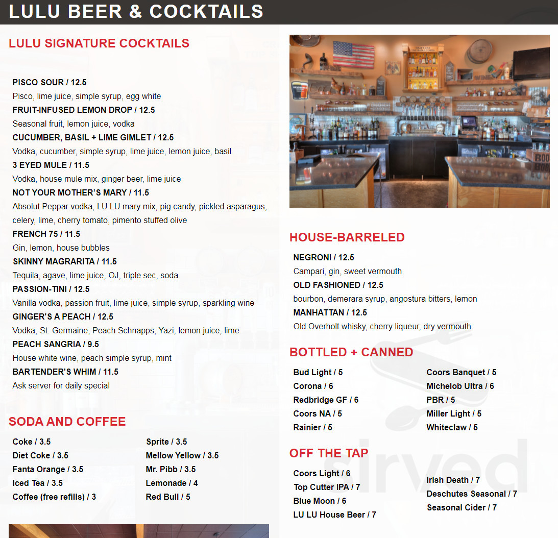Menu for LU LU Craft Bar + Kitchen in Richland, WA | Sirved