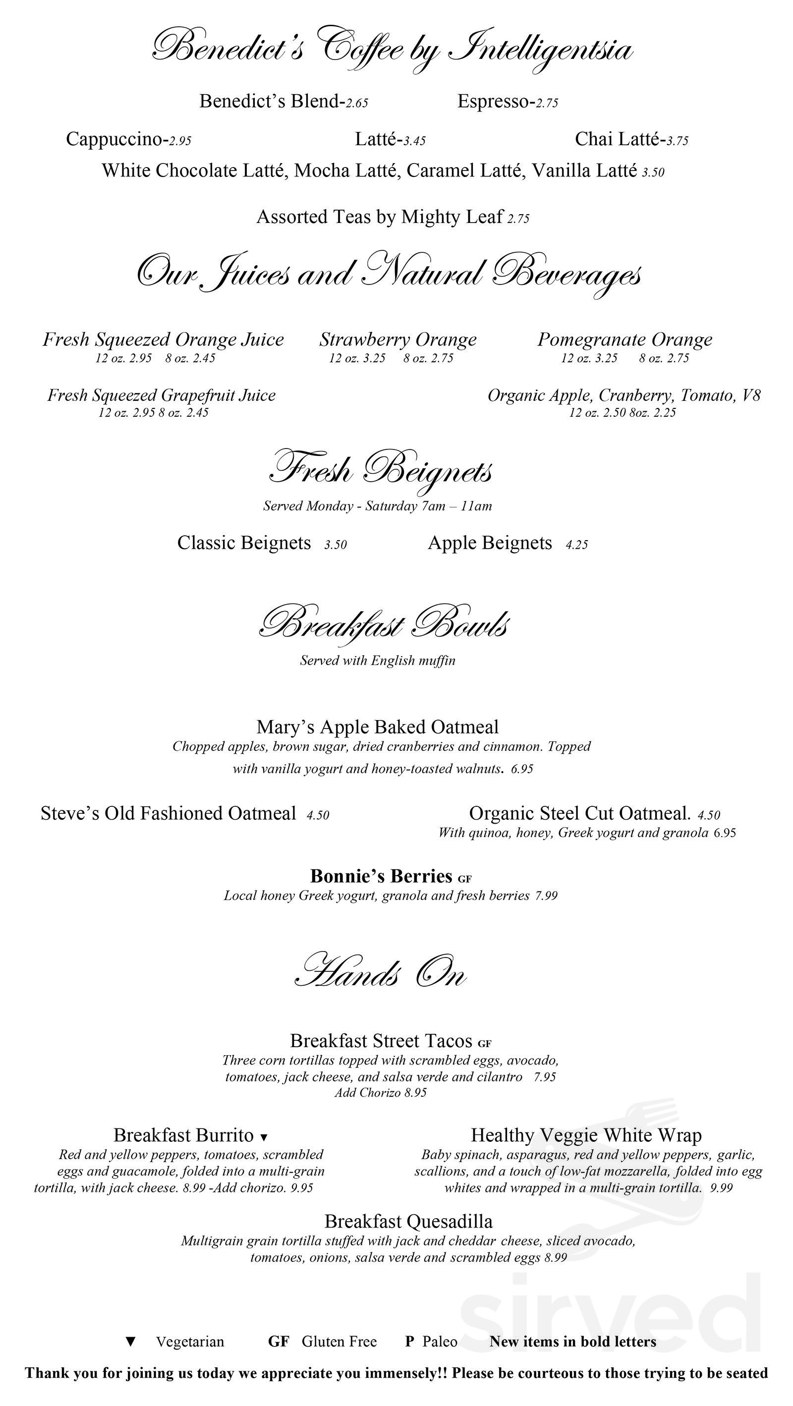 Benedicts Eggs & More menu in East Dundee, Illinois, USA