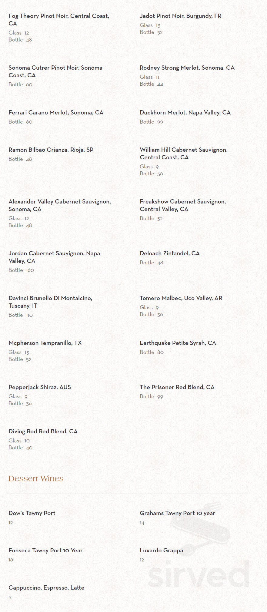 Menu - Houston TX's Hotel ICON, Autograph Collection | Sirved