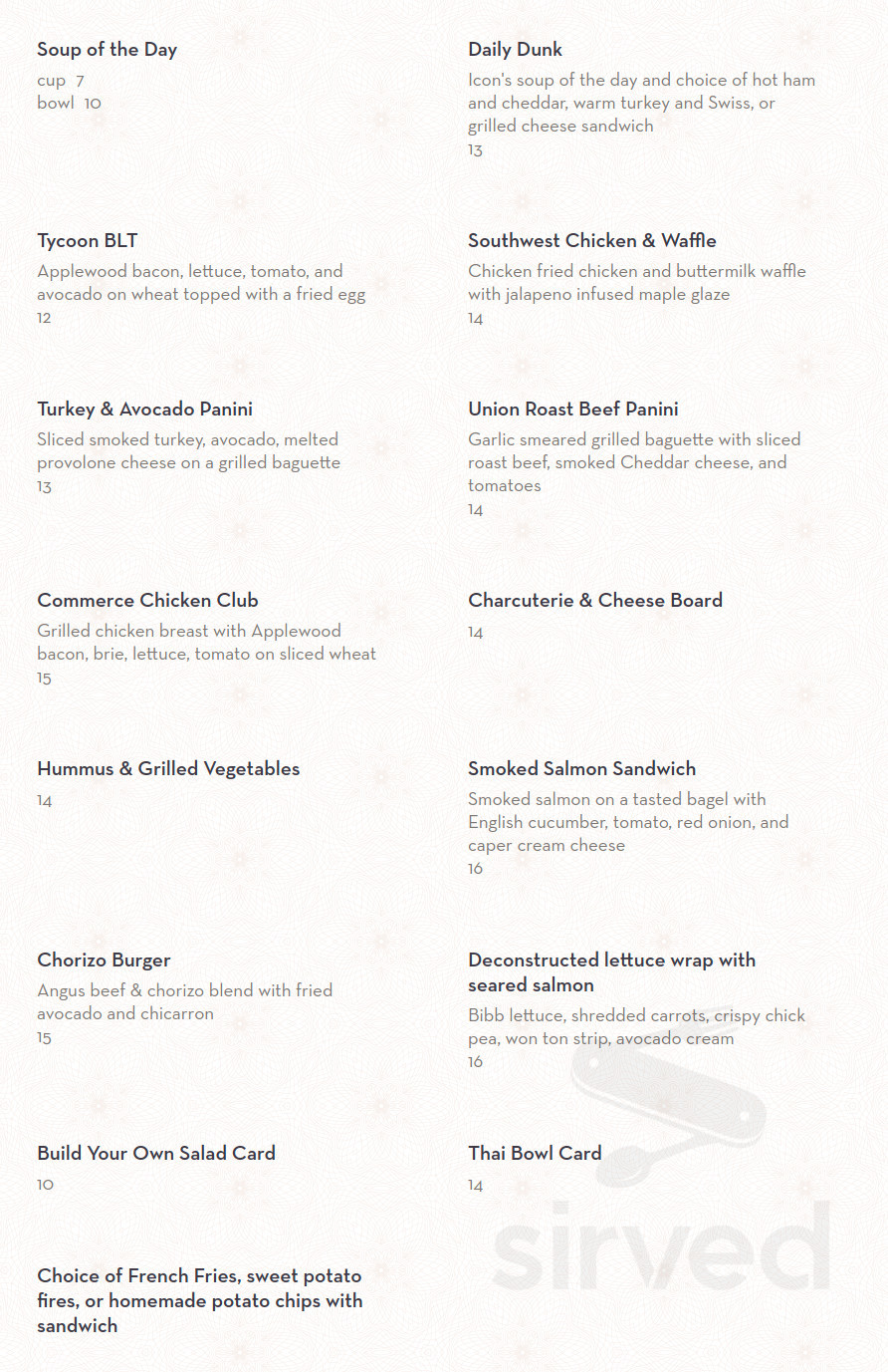 Menu - Houston TX's Hotel ICON, Autograph Collection | Sirved