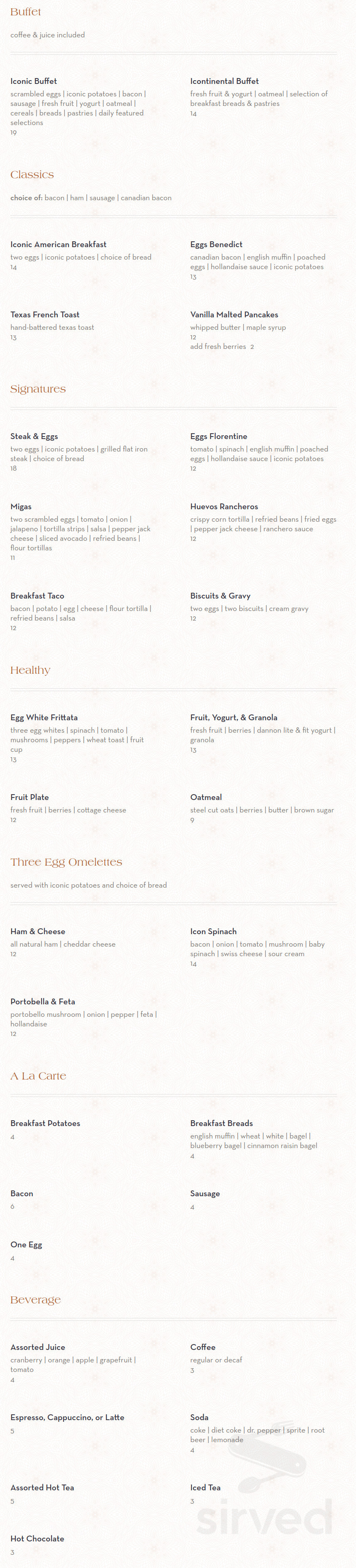 Menu - Houston TX's Hotel ICON, Autograph Collection | Sirved