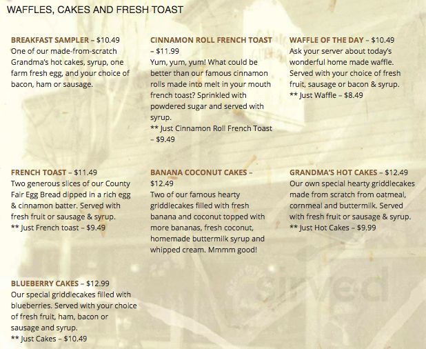 Calico Cupboard Old Town Cafe menu in La Conner, Washington, USA