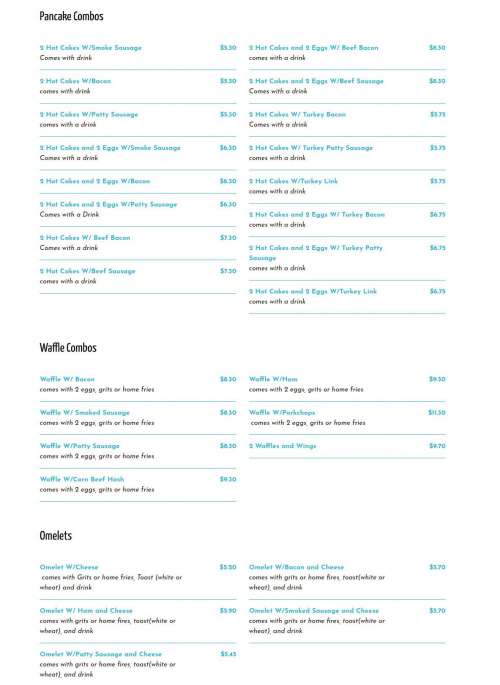 Martha's Restaurant menu in Tampa, Florida, USA