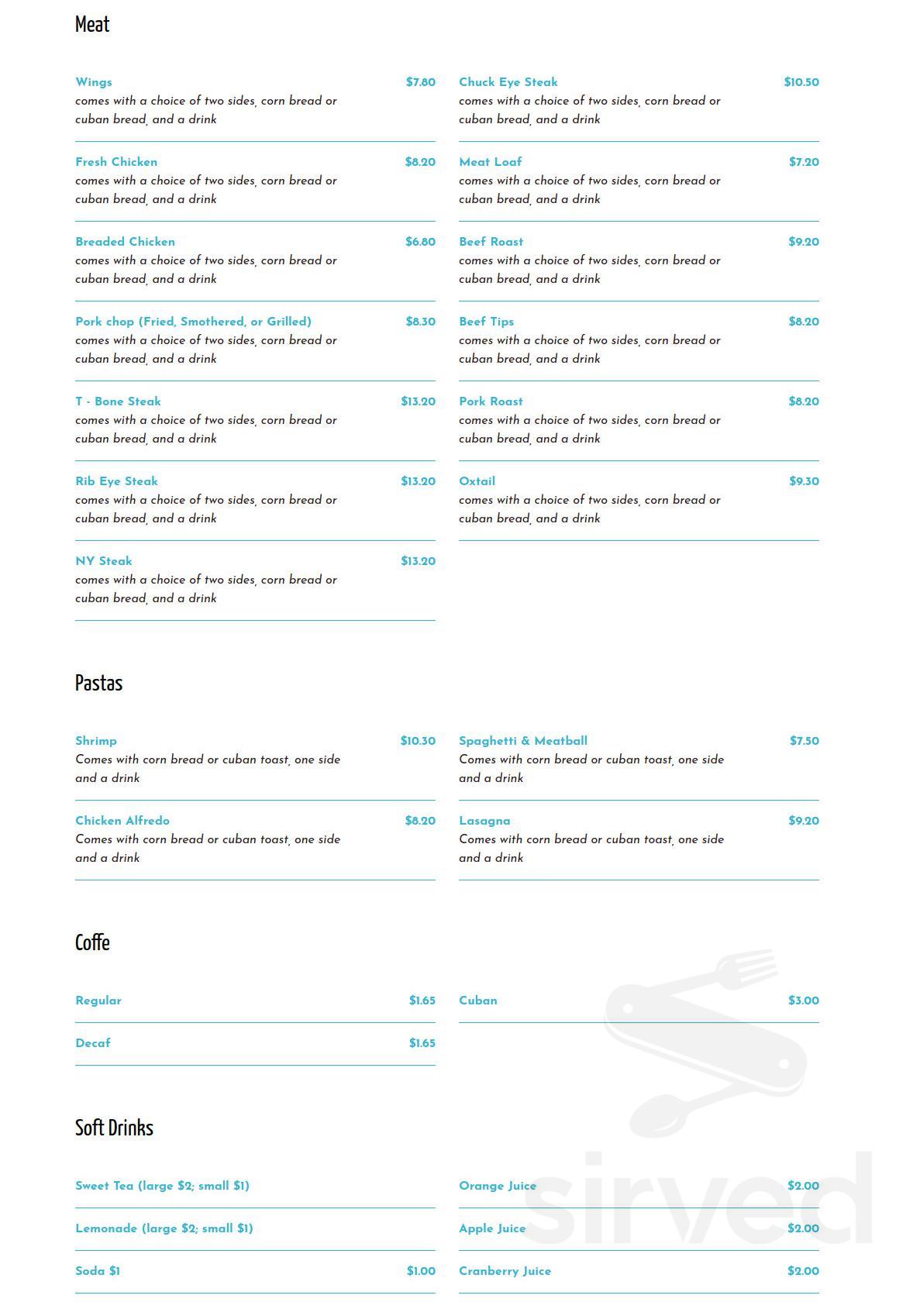 Martha's Restaurant menu in Tampa, Florida, USA