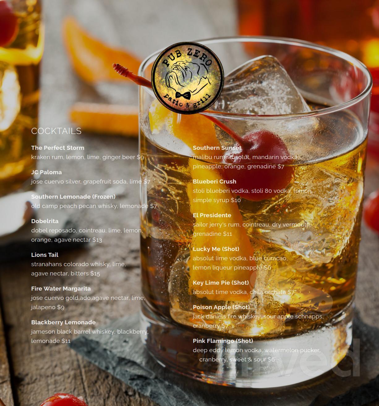 Menu - Houston TX's Pub Zero | Sirved