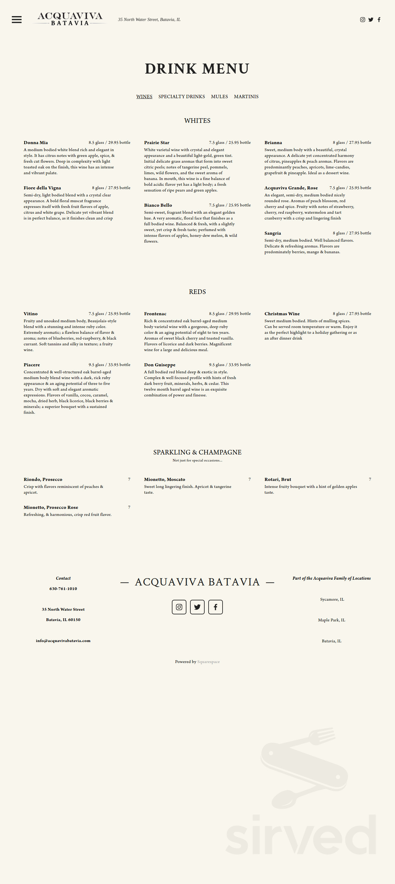 Acquaviva Ristorante menu in Batavia, Illinois, USA