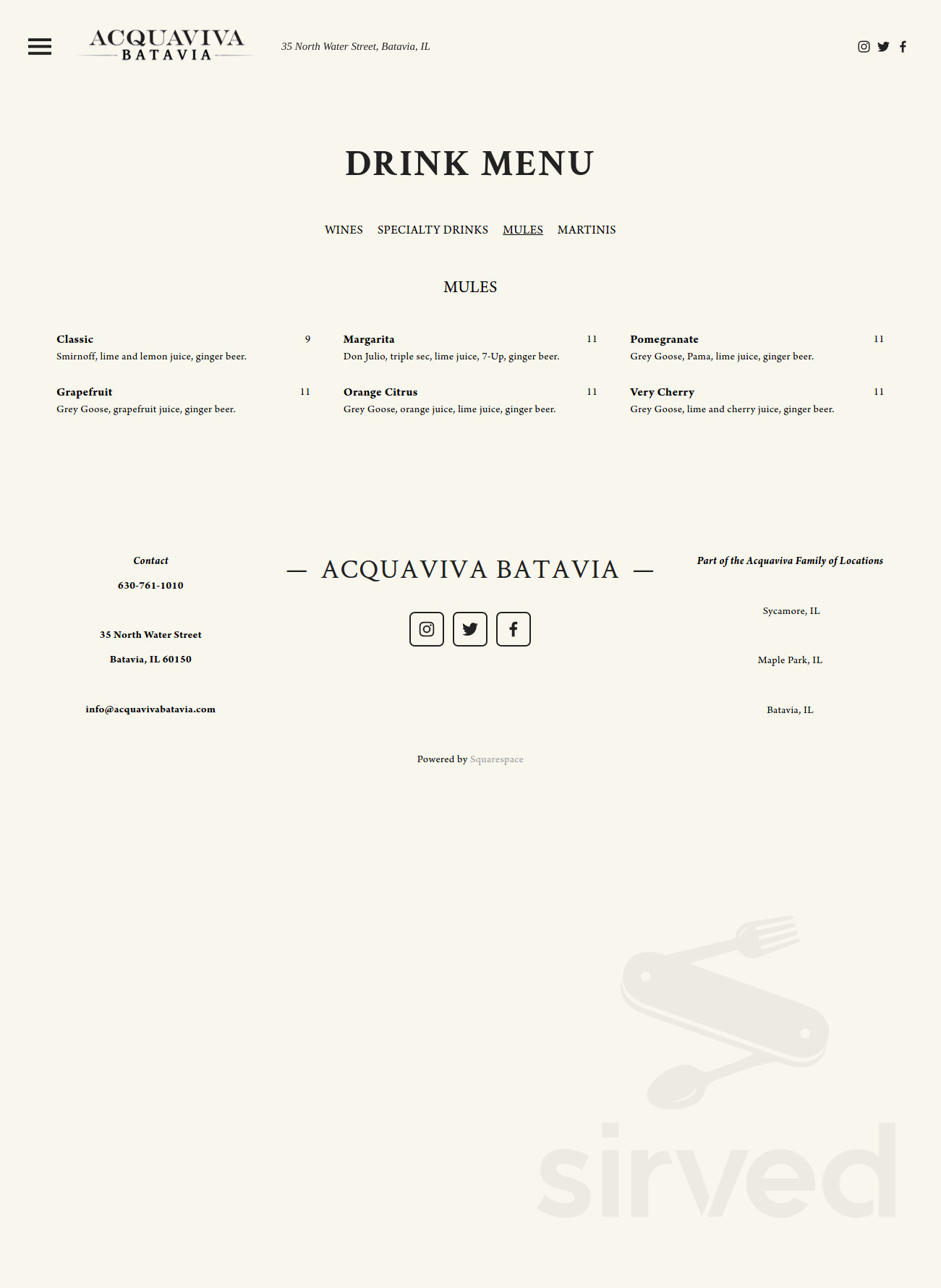 Acquaviva Ristorante menu in Batavia, Illinois, USA