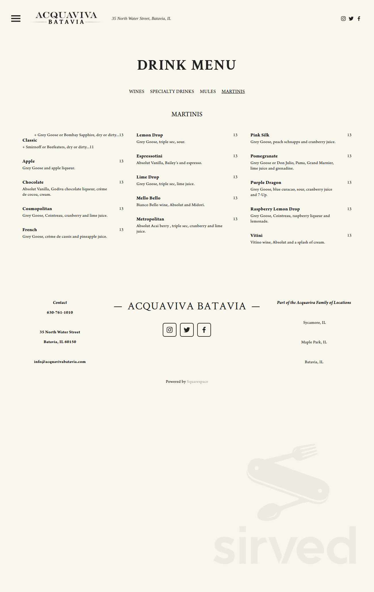 Acquaviva Ristorante menu in Batavia, Illinois, USA