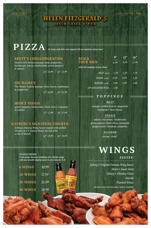 Helen Fitzgerald's Irish Grill & Pub menu in St. Louis, Missouri, USA