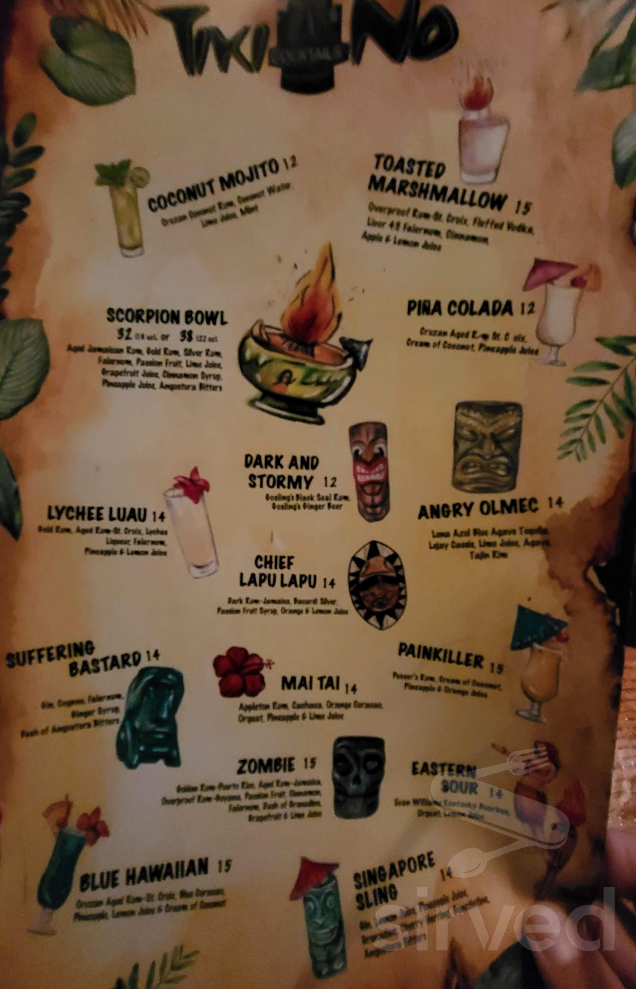 Tiki No menu in North Hollywood, California, USA