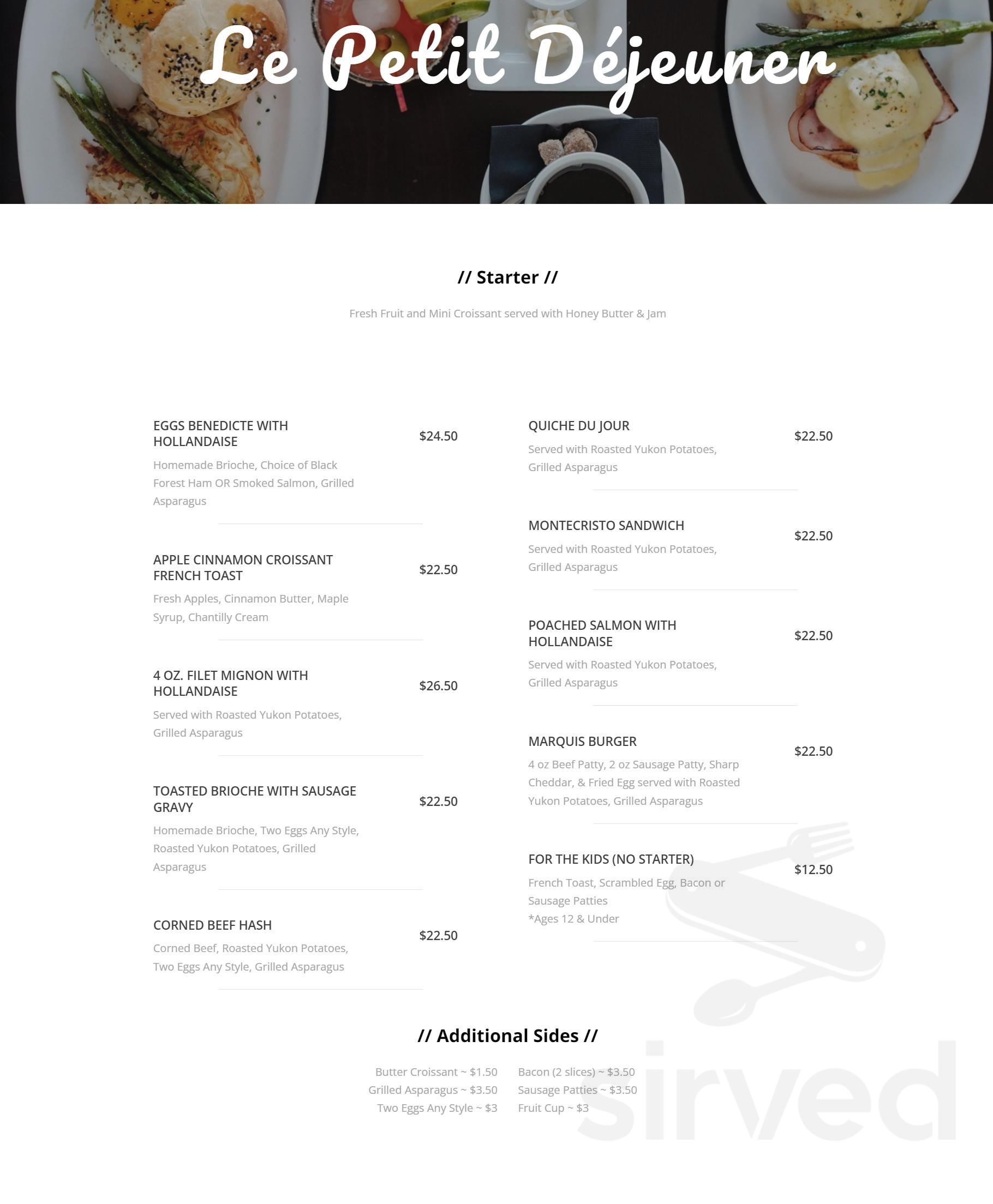 Menu - Exeter CA's Cafe Lafayette | Sirved