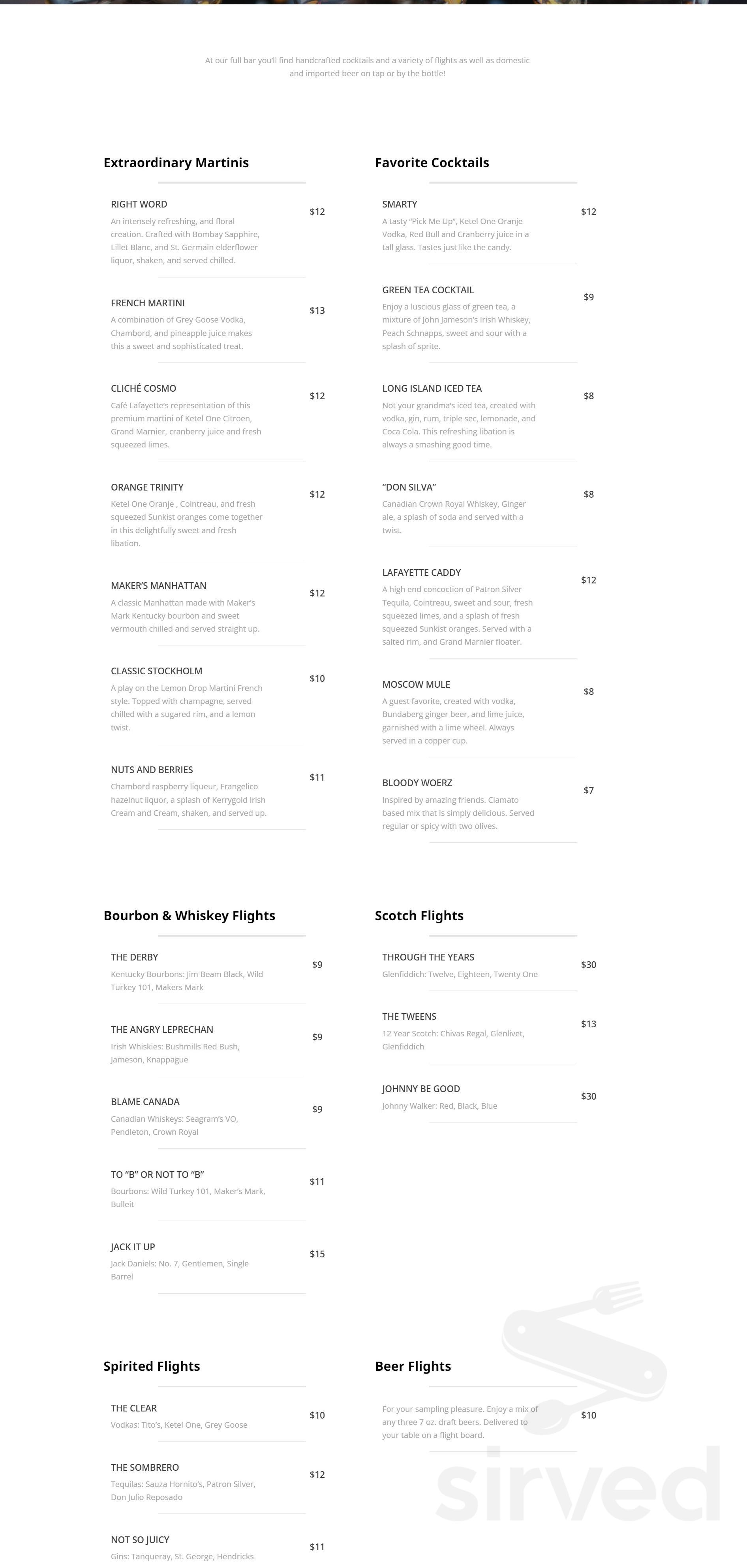 Menu - Exeter CA's Cafe Lafayette | Sirved