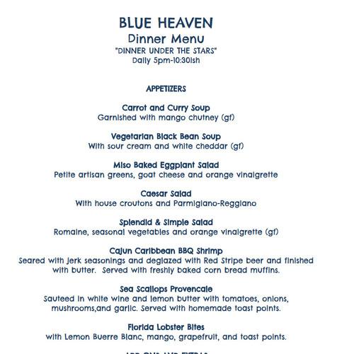 Blue Heaven menu in Key West, Florida, USA