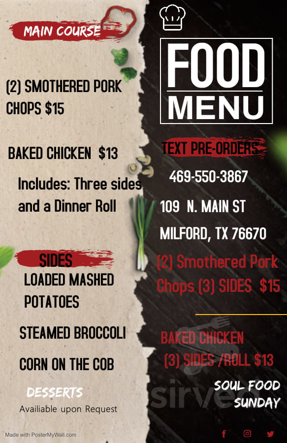 Menu - Milford TX's Beulah's Bucket | Sirved