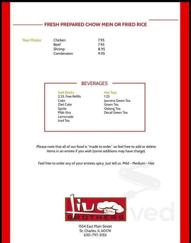 Chamber Red Chinese Bistro menu in St. Charles, Illinois, USA