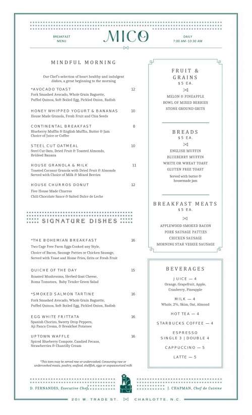 Mico Restaurant menu in Charlotte, North Carolina, USA