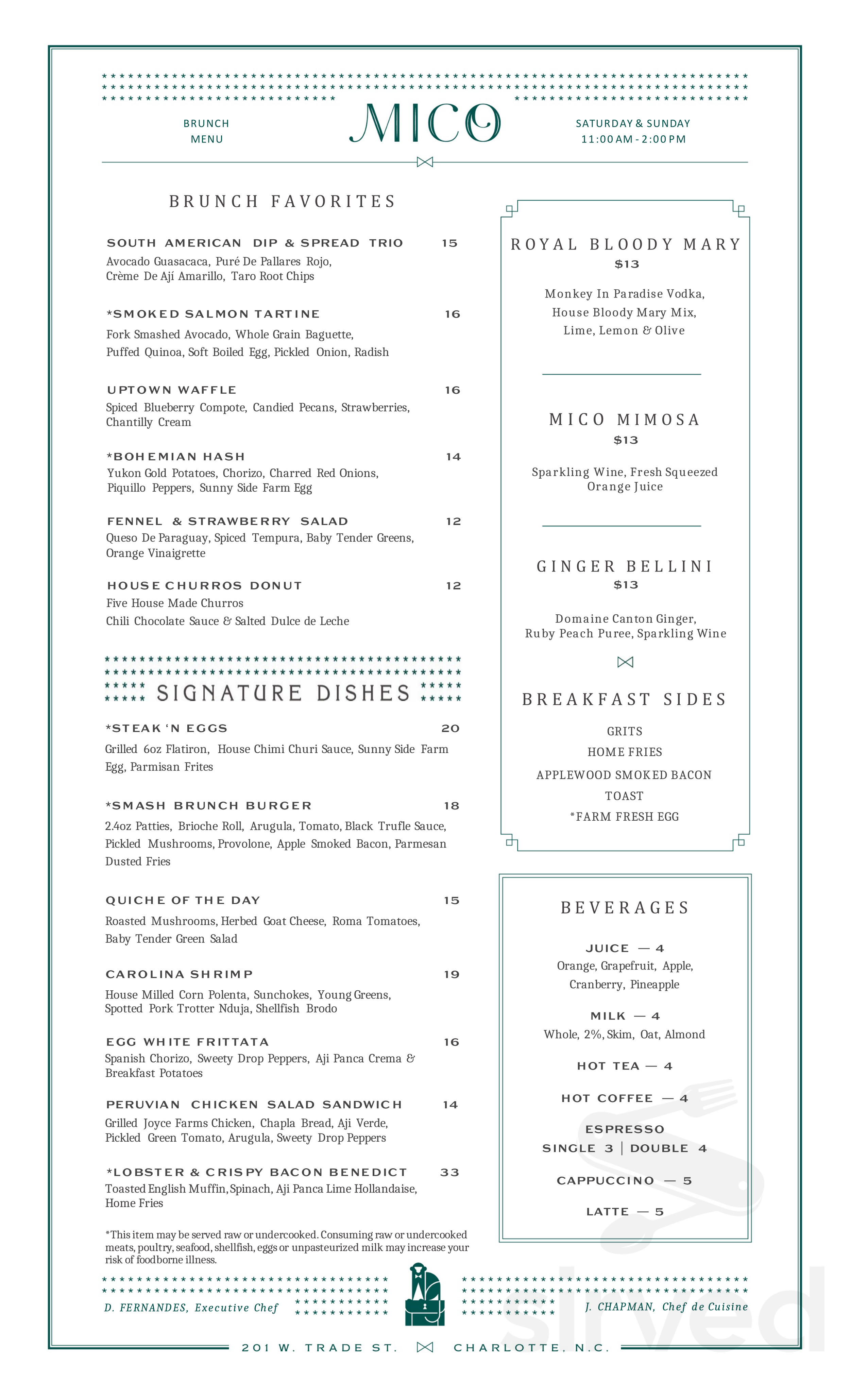 Mico Restaurant menu in Charlotte, North Carolina, USA