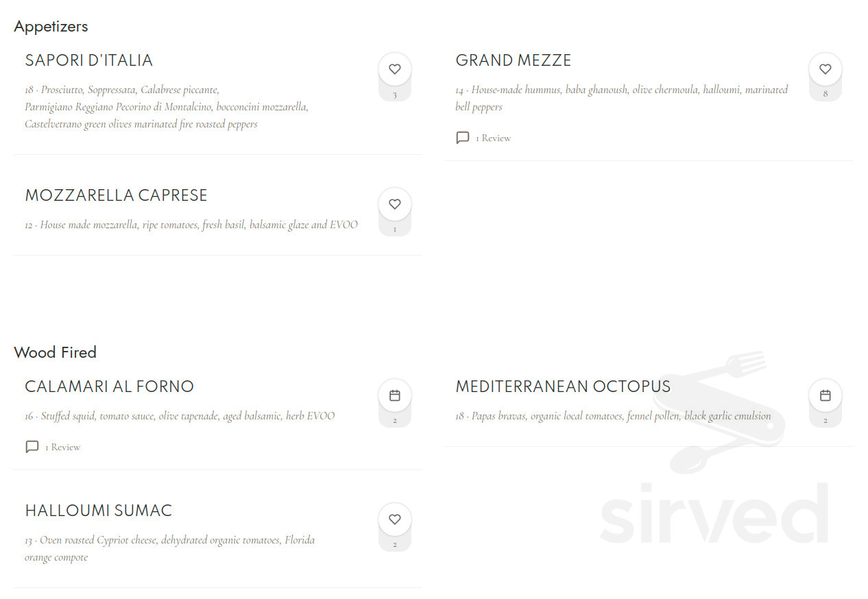 Menu for Amfora Mediterranean European Restaurant in Estero, FL | Sirved