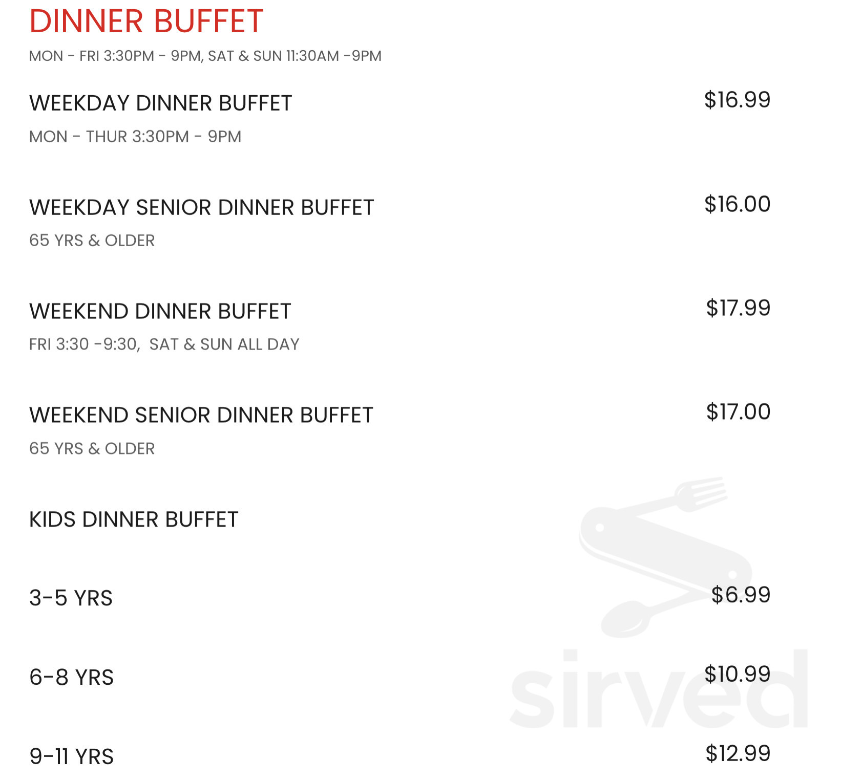 Pacific Buffet & Grill menus in Wallingford, Connecticut, United States