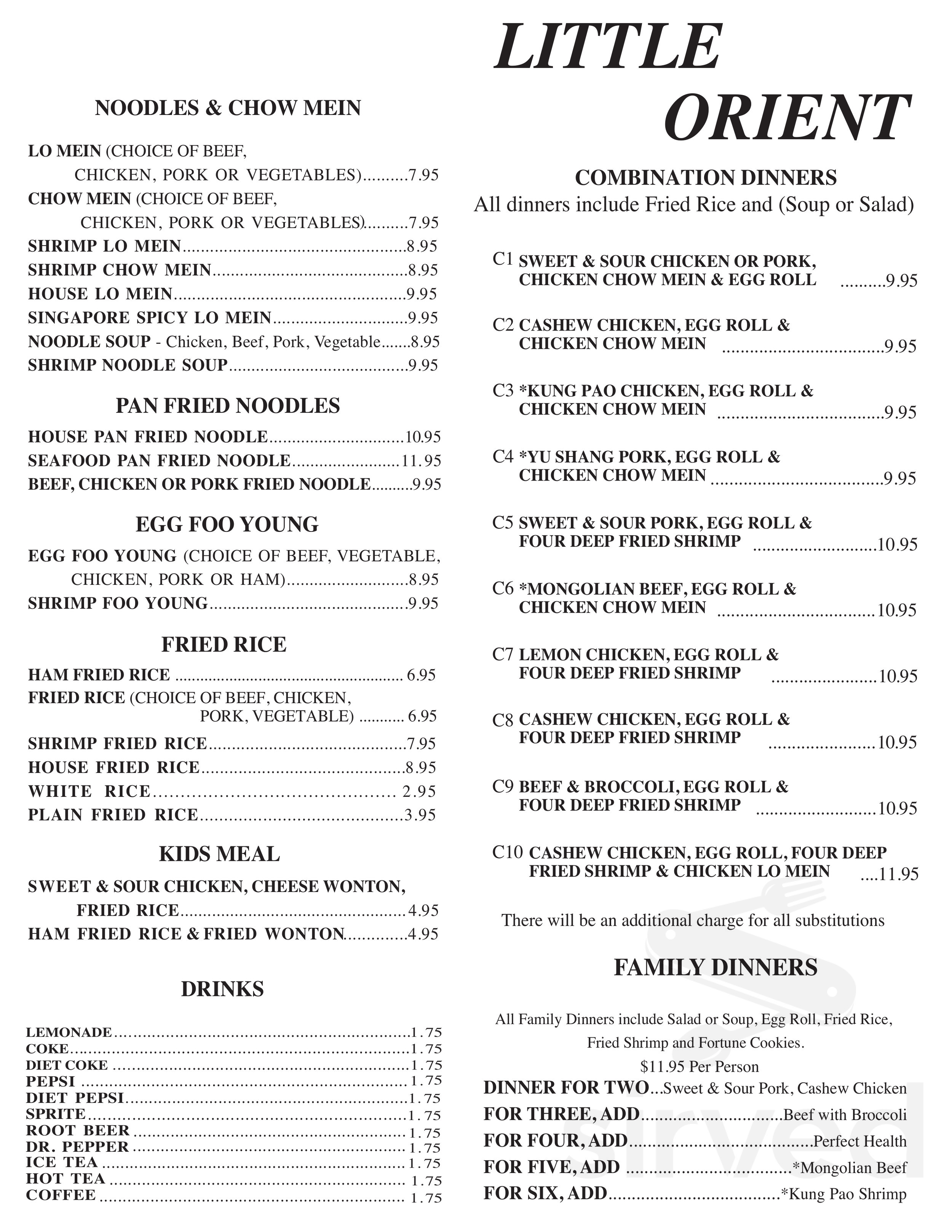 Little Orient Restaurant menu in Layton, Utah, USA