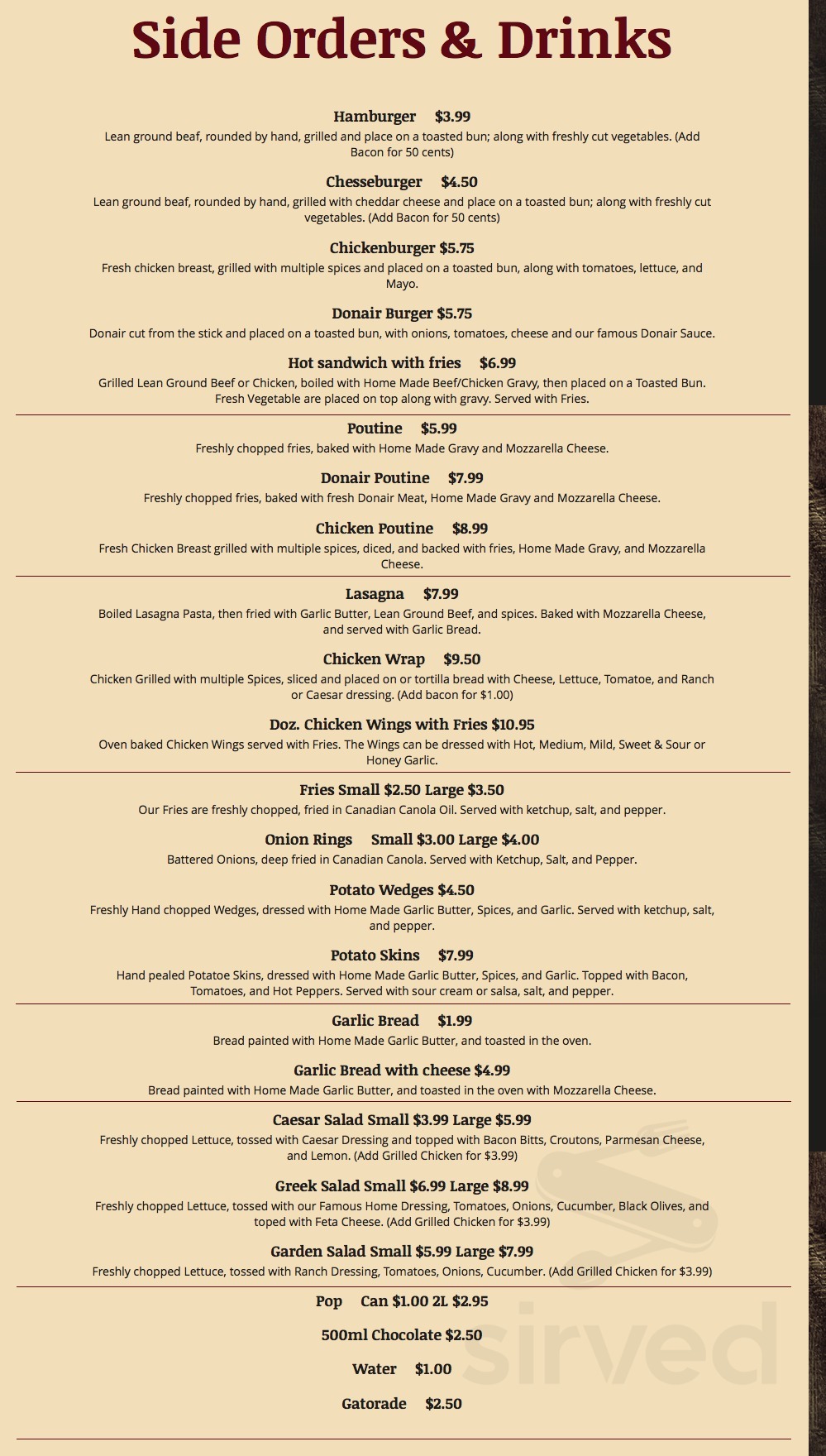 The Patio Lantern menu in Truro, Nova Scotia, Canada