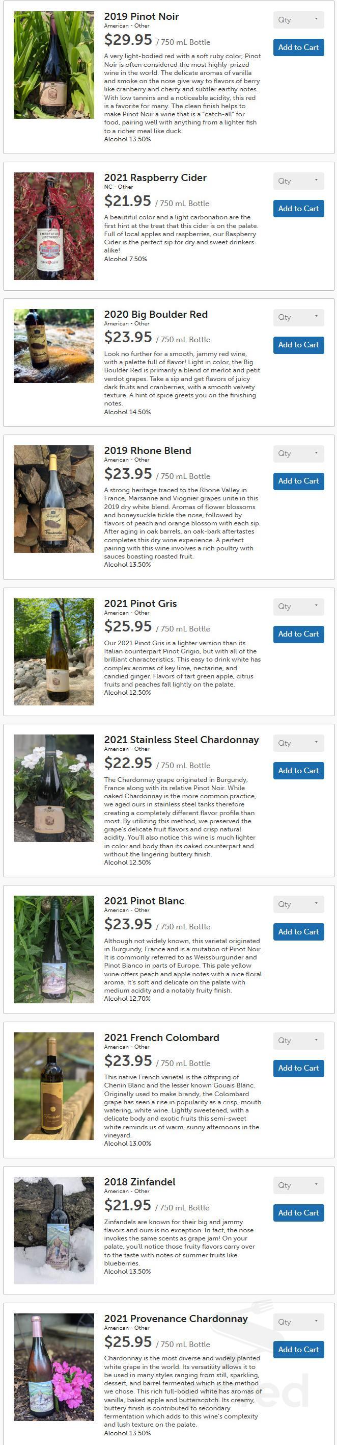 Menu - Banner Elk NC's Grandfather Vineyard & Winery | Sirved