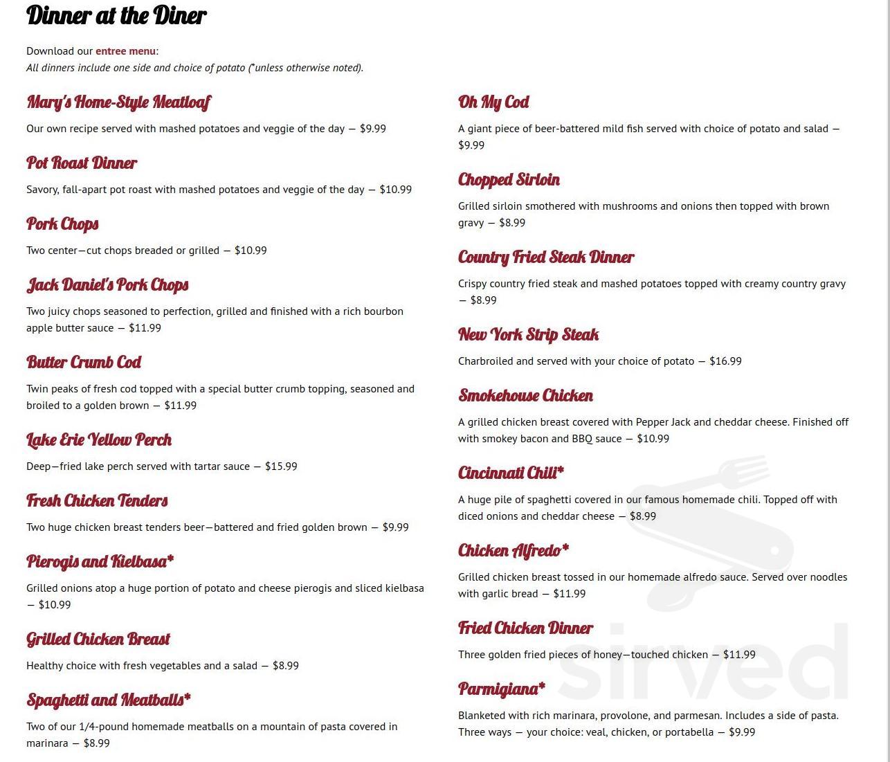 Mary's Diner menus in Concord, Ohio, United States