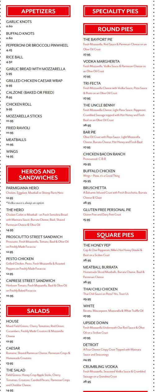 The Pizzeria - Bayport menu in Bayport, New York, USA