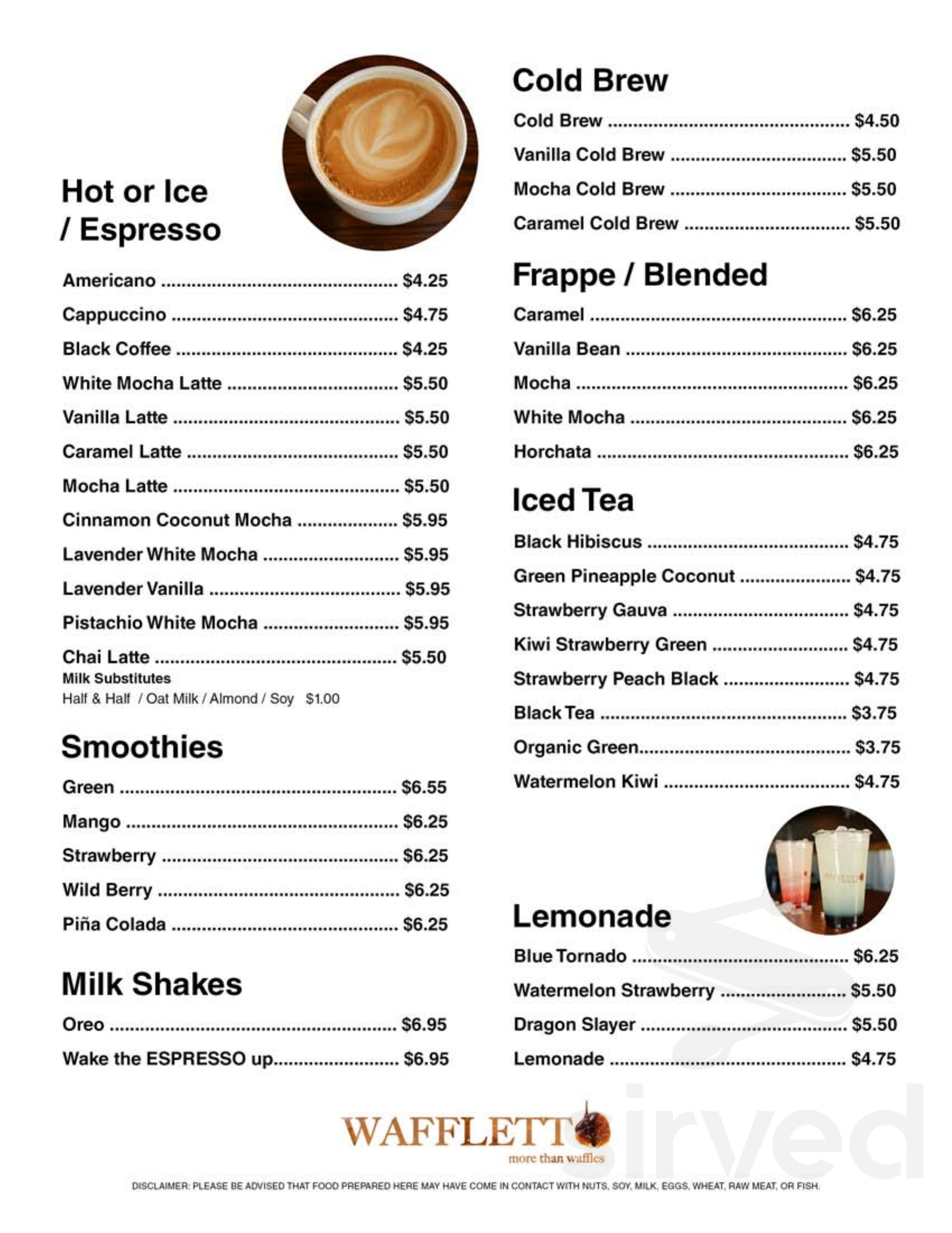 Waffletto Coffee & Waffles menu in Goodyear, Arizona, USA