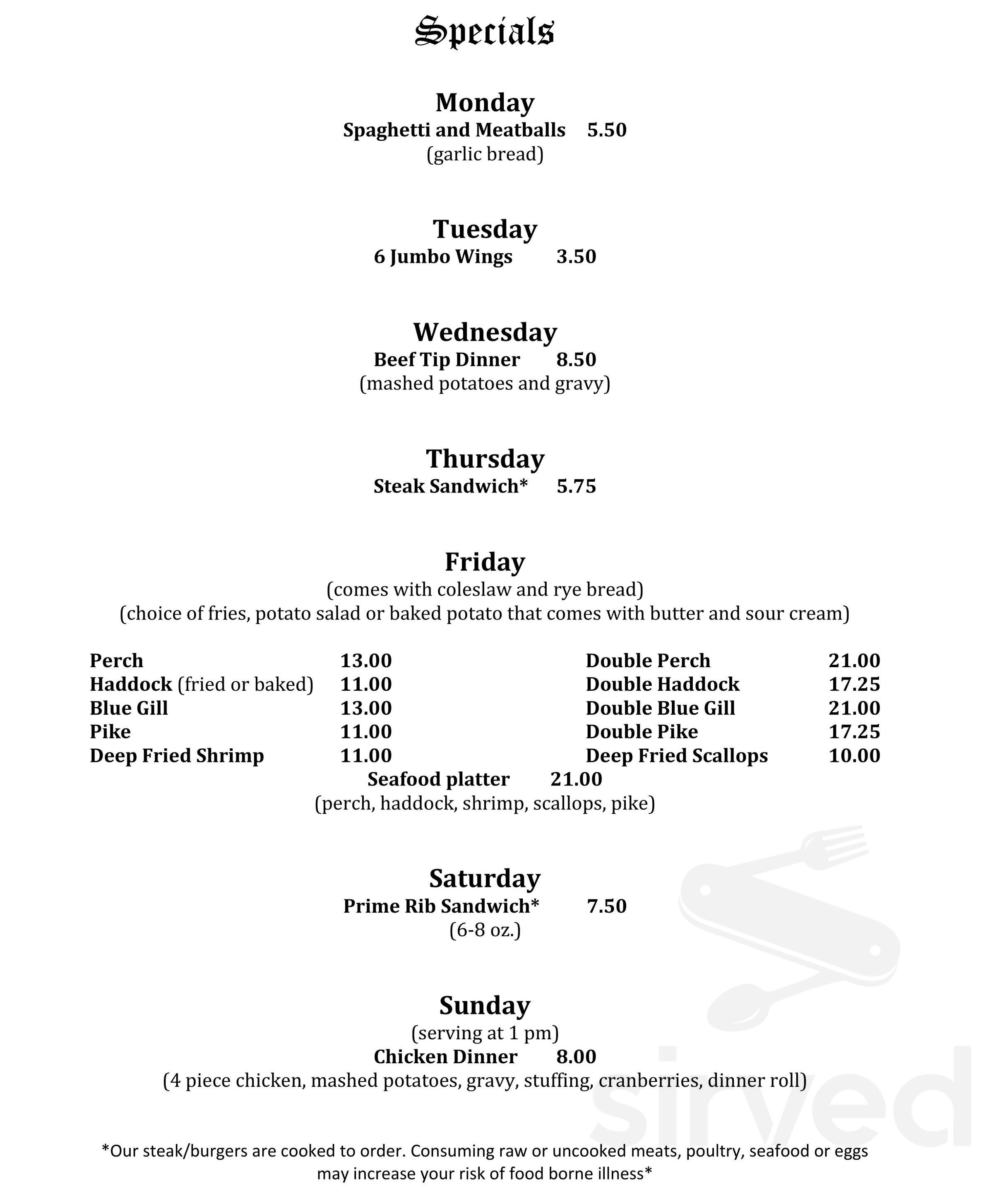 The Old Grog menu in Menasha, Wisconsin, USA