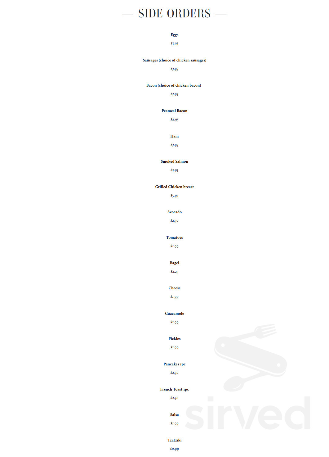 Menu - Toronto ON's Siempre Breakfast & Lunch | Sirved