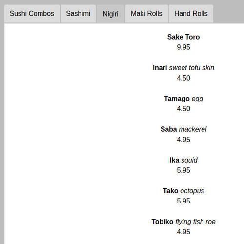 Oyama Sushi menu in Lafayette, California, USA