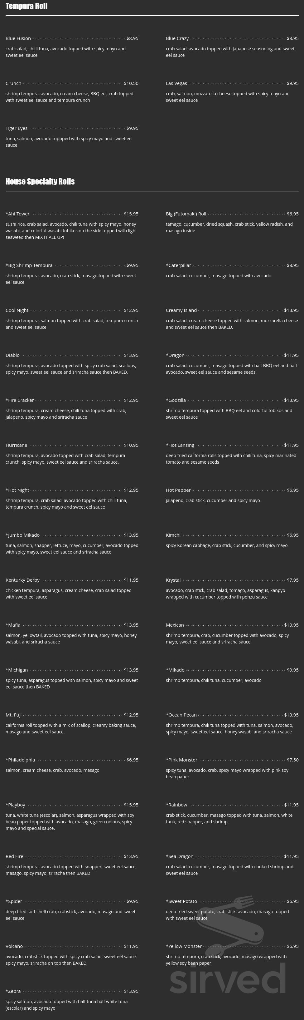 Mikado sushi & grill menu in Lansing, Michigan, USA