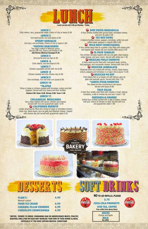 Casa Grande Bar and Grill menu in Austell, Georgia, USA