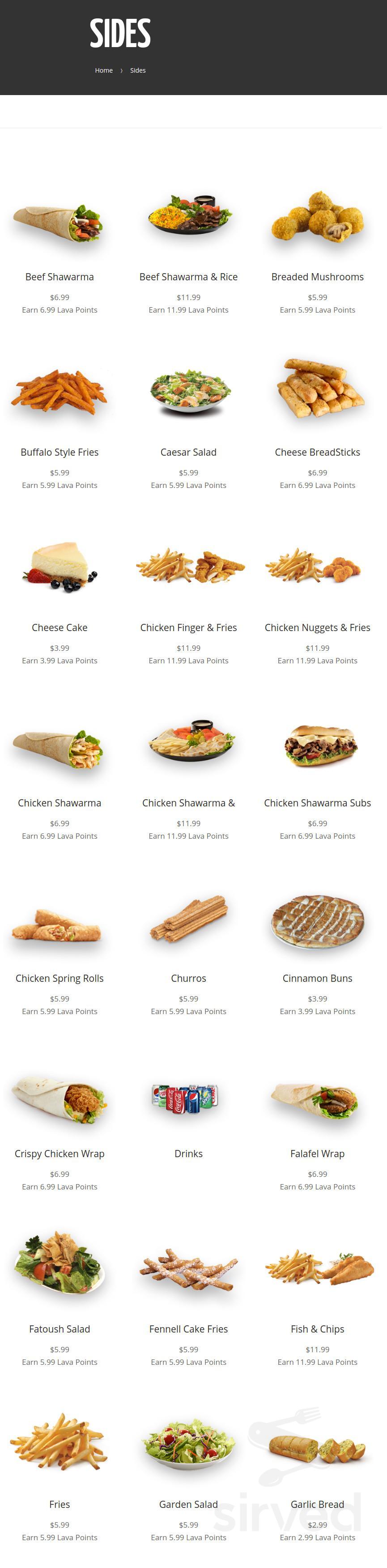 Lava Pizza & Wings menu in Hamilton, Ontario, Canada