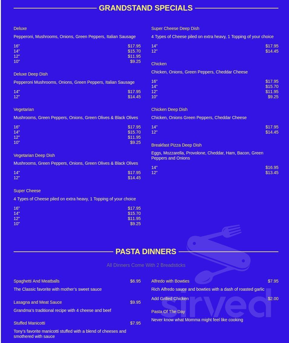 Menu - Grove City OH's Grandstand Pizza Shop | Sirved