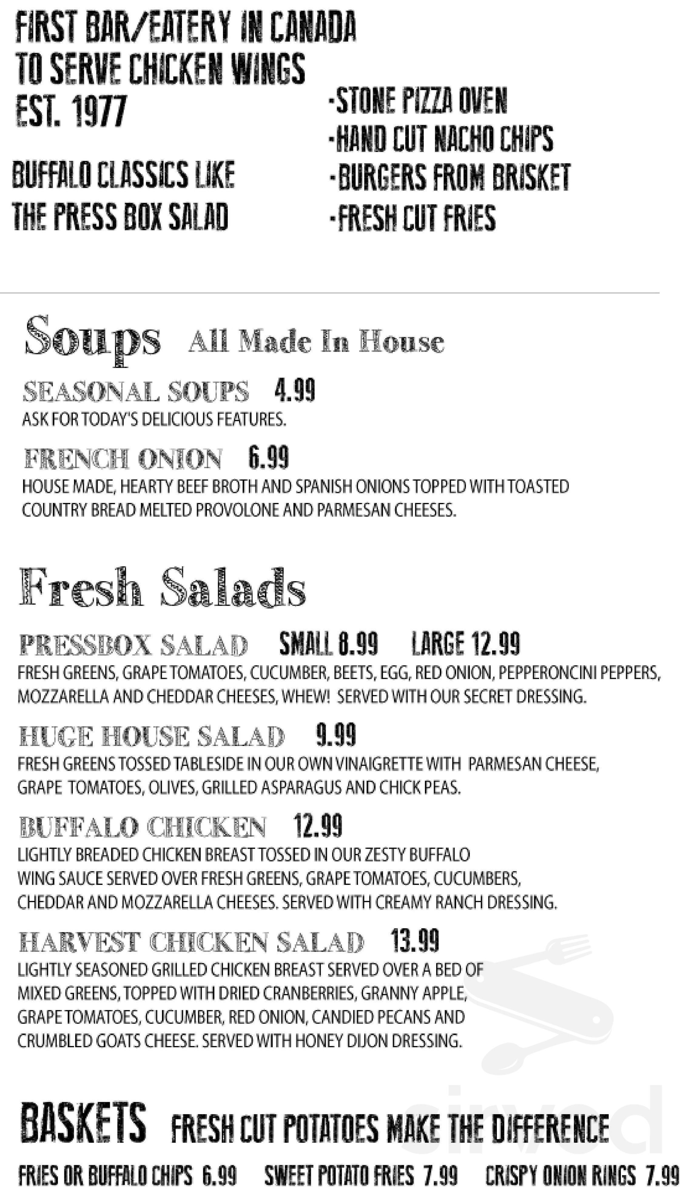 Cat's Caboose menu in St. Catharines, Ontario, Canada