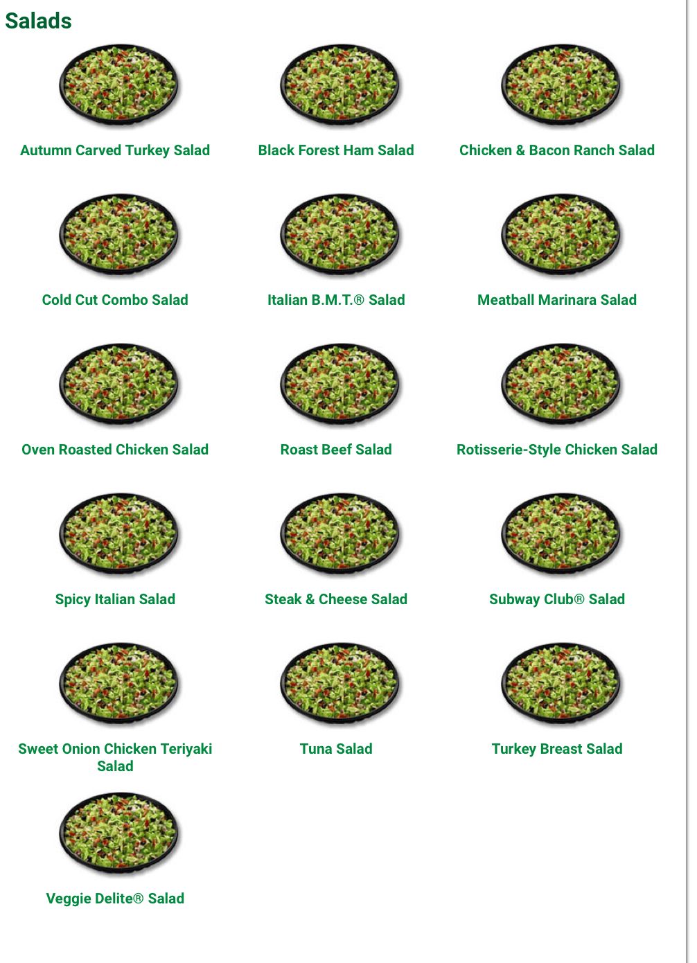 Subway menu in North Little Rock, Arkansas, USA