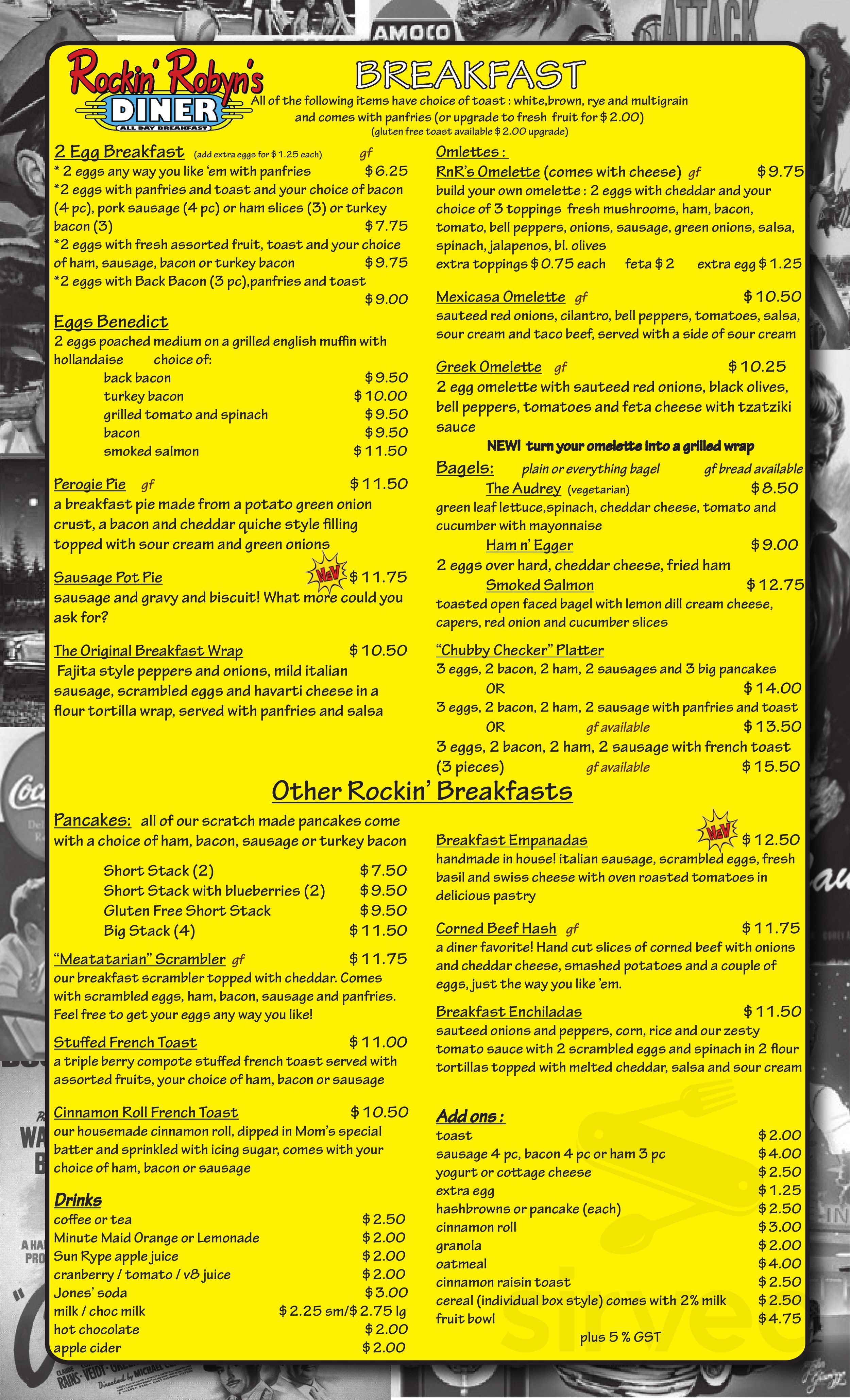 Menu for Rockin' Robyn's in Edmonton, AB | Sirved