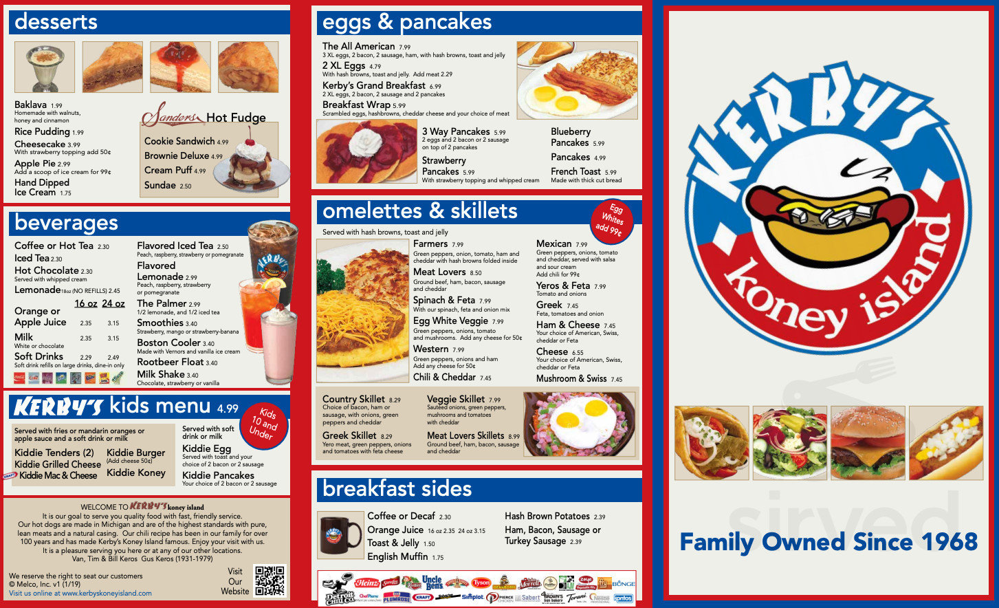 Kerby's Koney Island menu in Farmington Hills, Michigan, USA